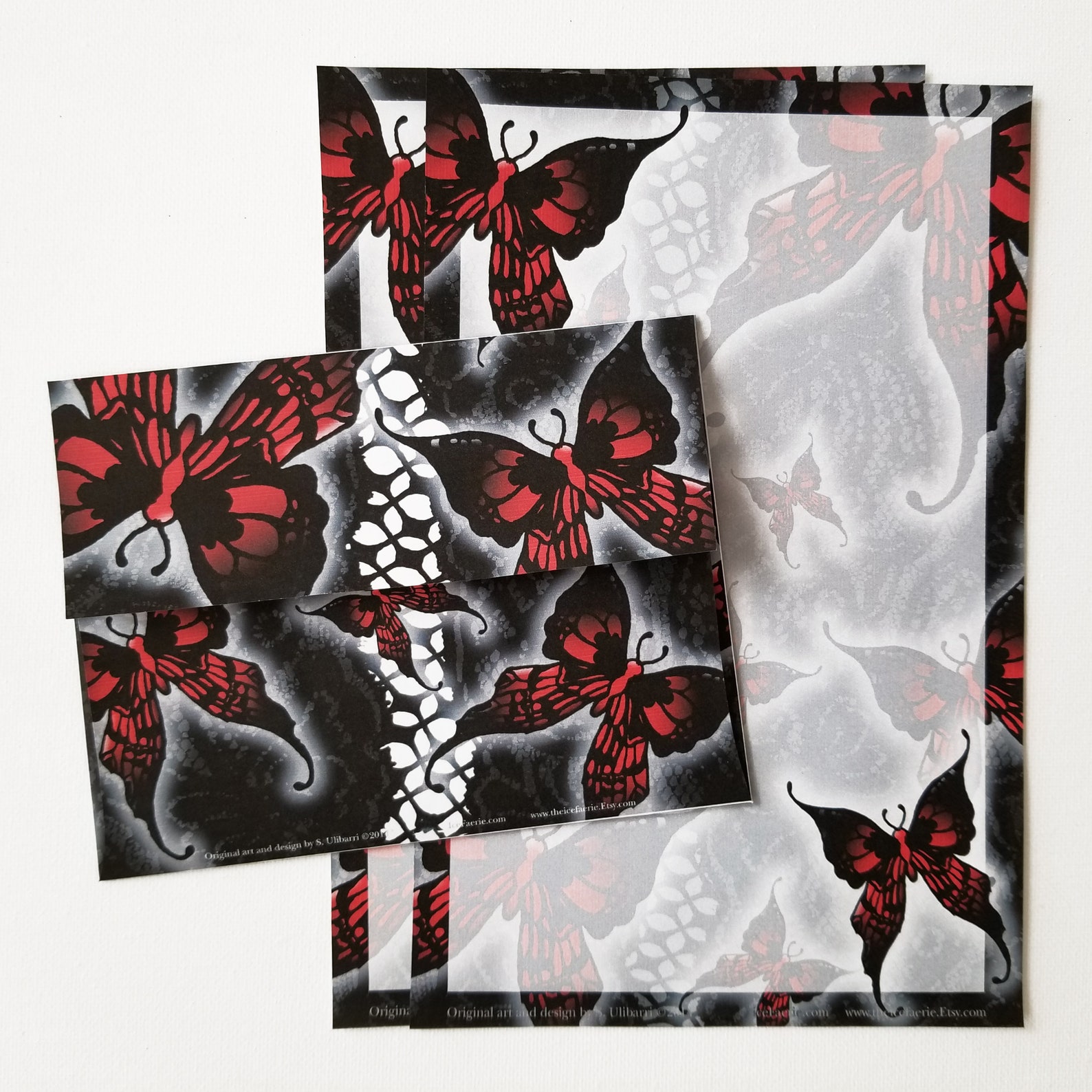 Printable Stationery Digital Download - Red Gothic Vampire Butterflies ...