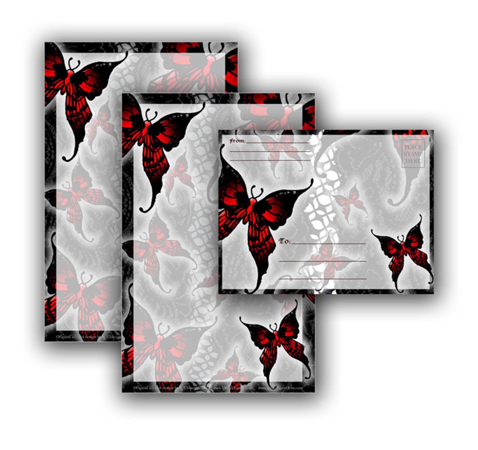 Printable Stationery Digital Download - Red Gothic Vampire Butterflies ...