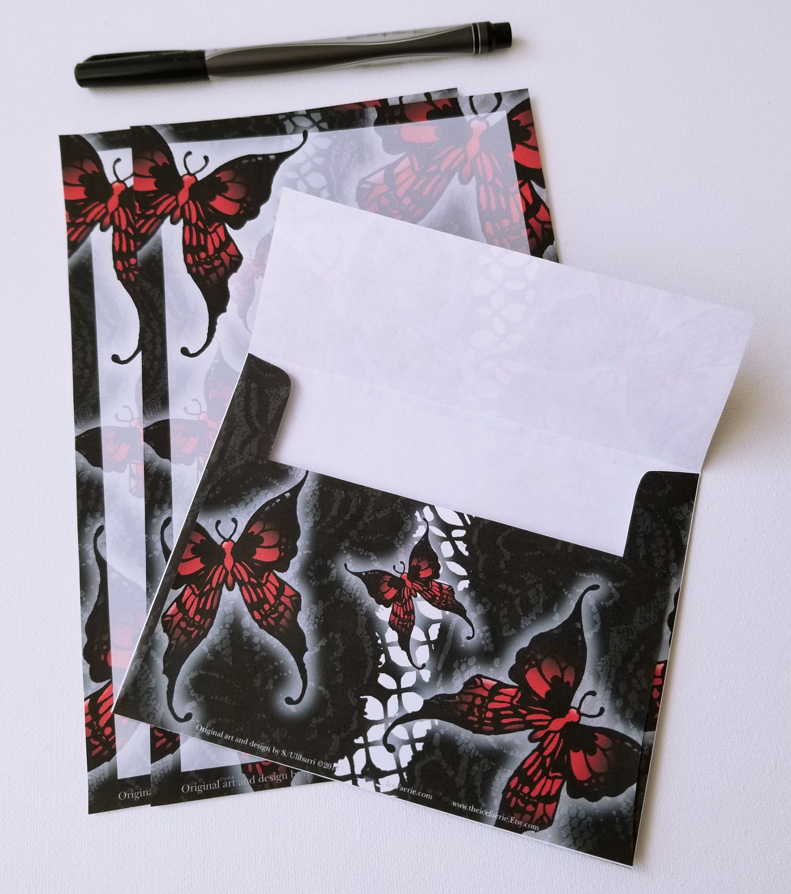 Printable Stationery Digital Download - Red Gothic Vampire Butterflies ...