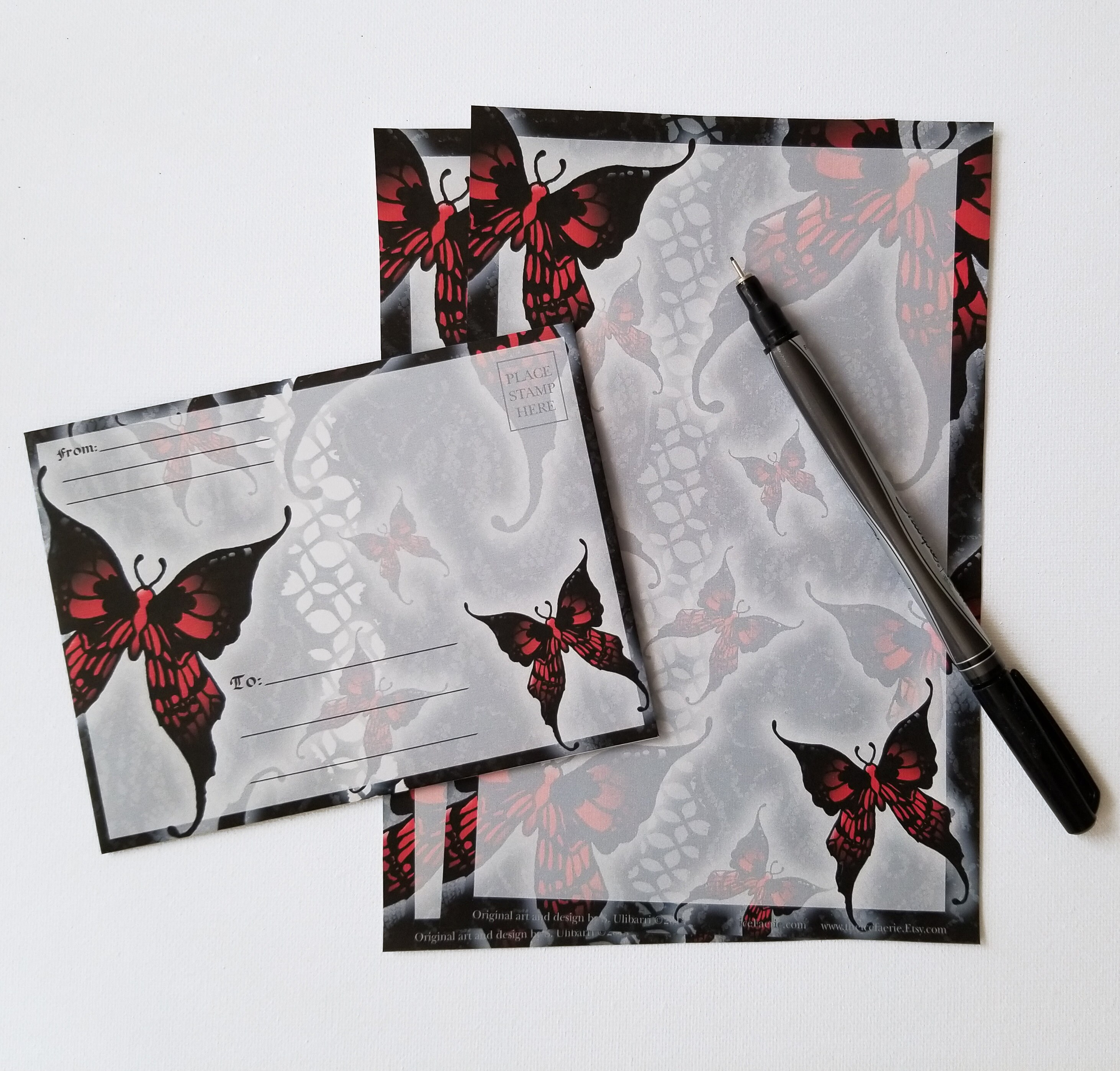 Printable Stationery Digital Download - Red Gothic Vampire Butterflies ...