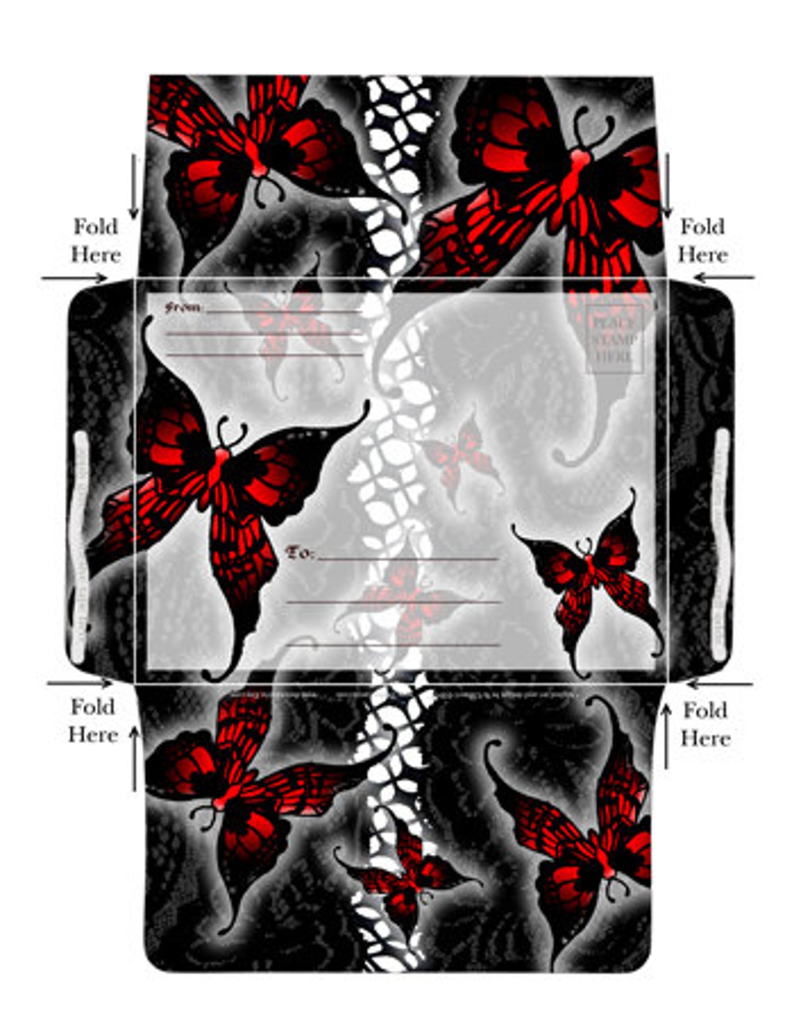 Printable Stationery Digital Download - Red Gothic Vampire Butterflies ...
