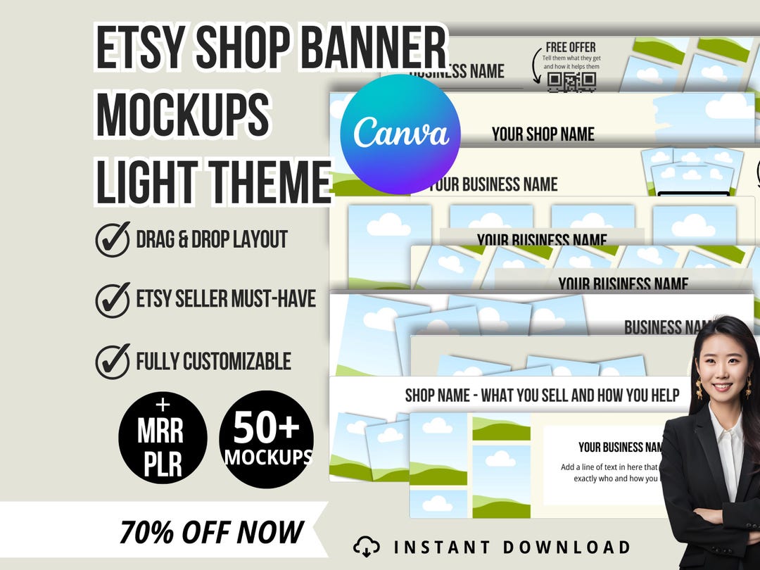 50+ PLR MRR Light Themed Etsy Shop Banner Mockups Templates | DFY ...
