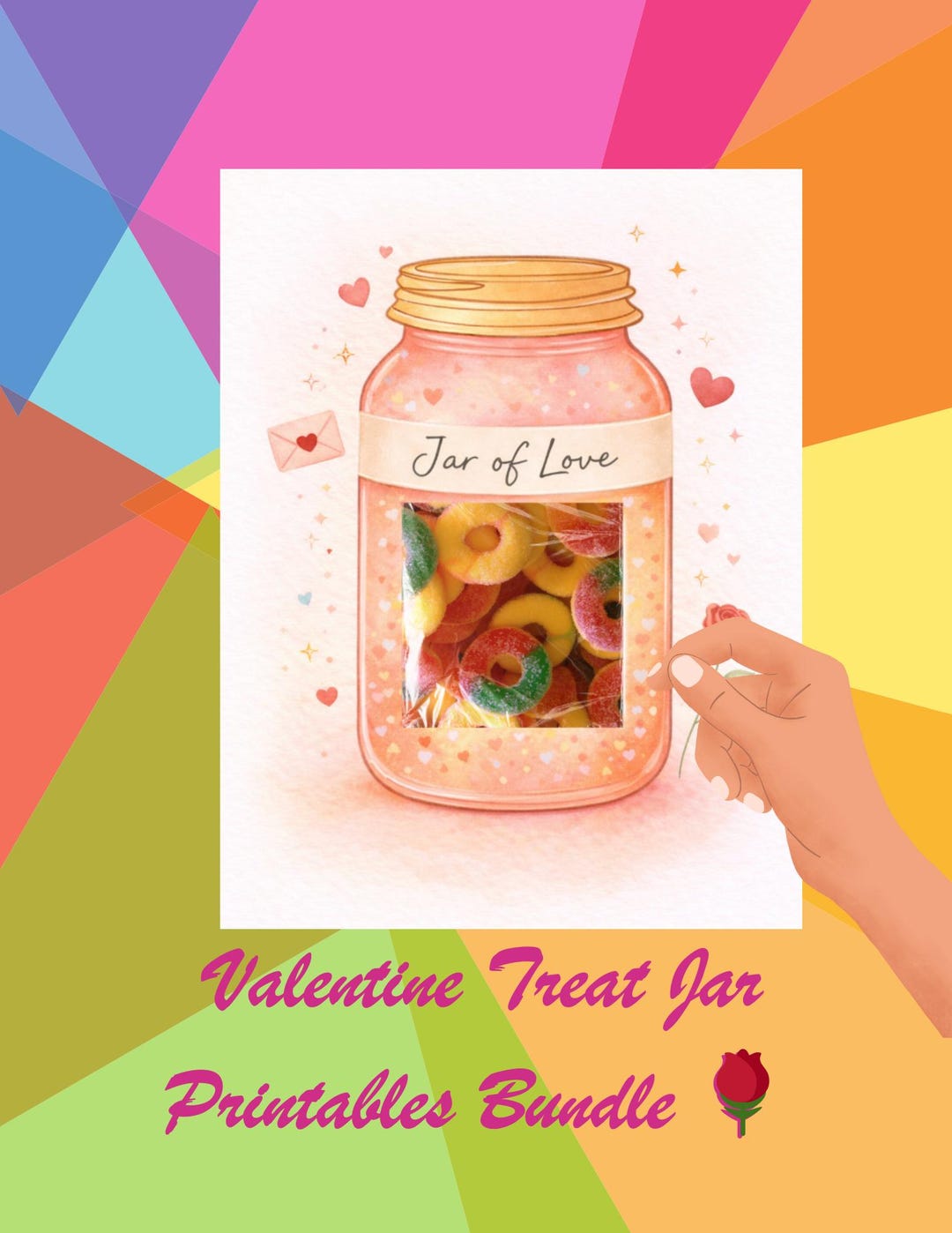 Valentine Treat Jar Printable Bundle – 6 Color Mason Jars + 12 Mini Jar ...