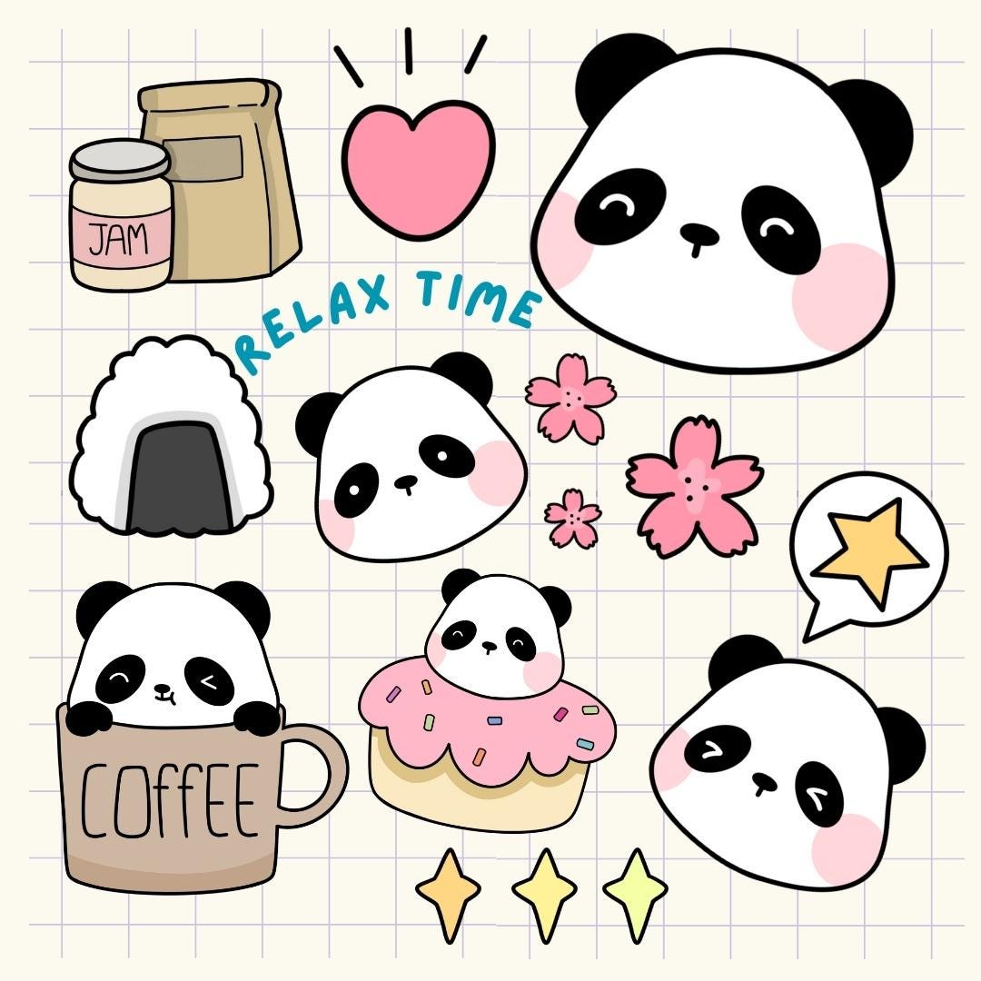 Cute Panda Clipart Bundle, Designs for Animal PNG, Files Kawaii Clipart ...