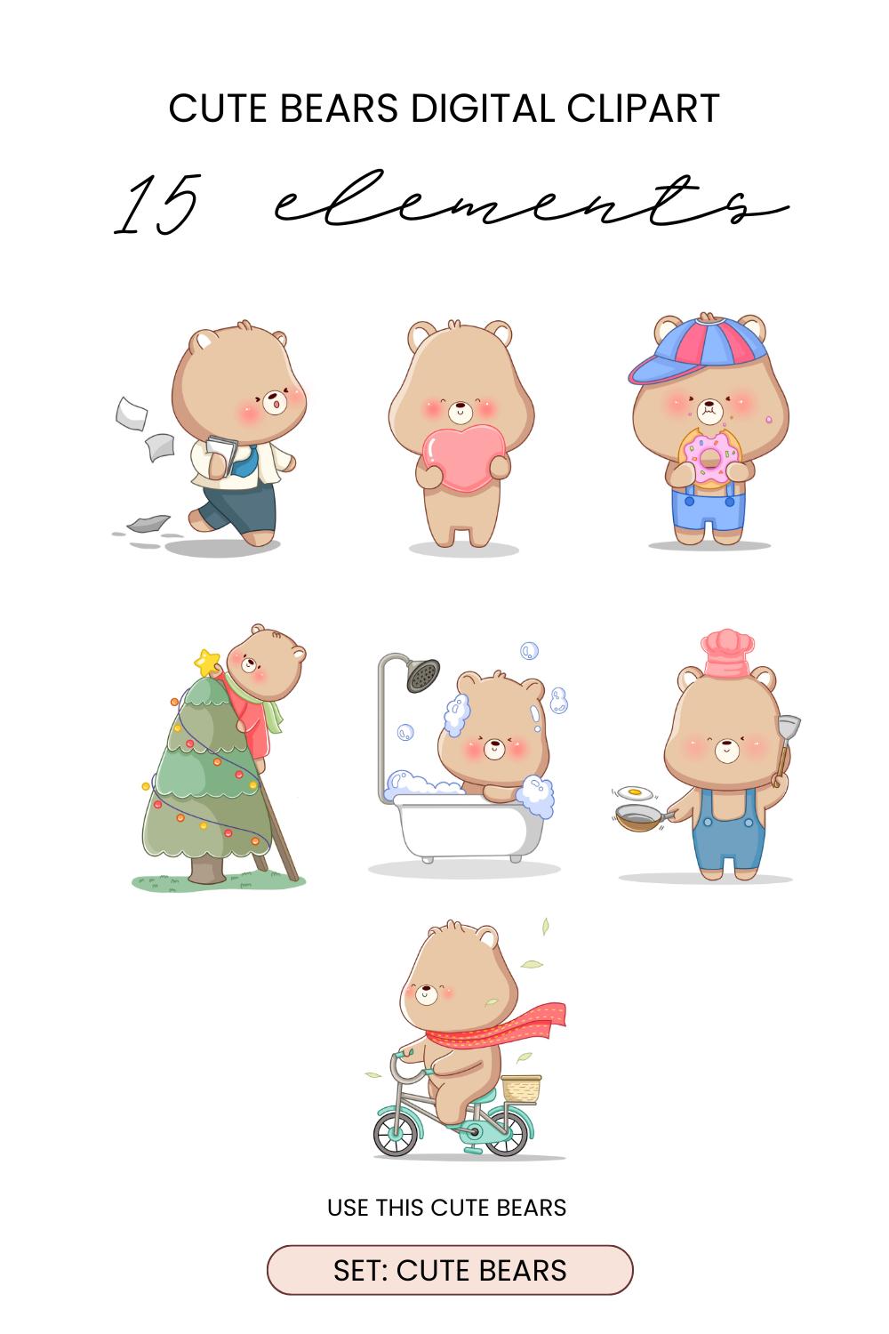 Cute Bears Clipart Bundle, Designs for Animal PNG, Files Kawaii Clipart ...
