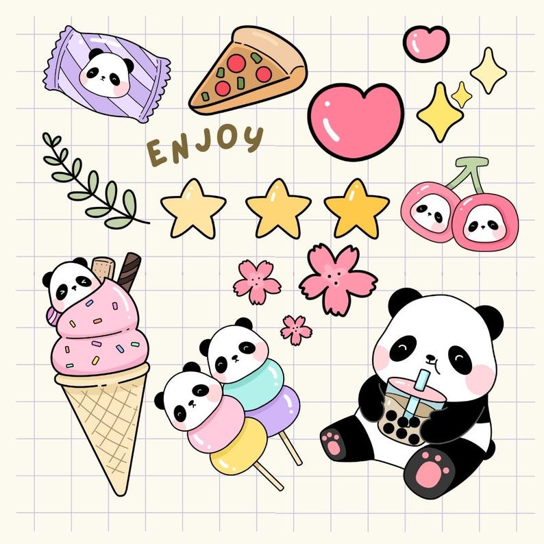 Cute Panda Clipart Bundle, Designs for Animal PNG, Files Kawaii Clipart ...