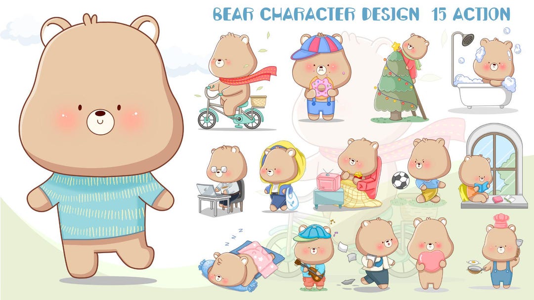 Cute Bears Clipart Bundle, Designs for Animal PNG, Files Kawaii Clipart ...