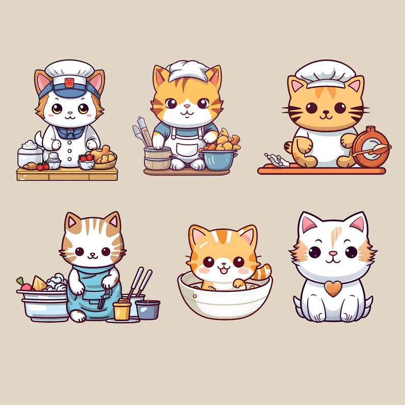 Cute Cat Clipart Bundle, Kitty Icons Pet, Designs for Animal PNG, Files ...