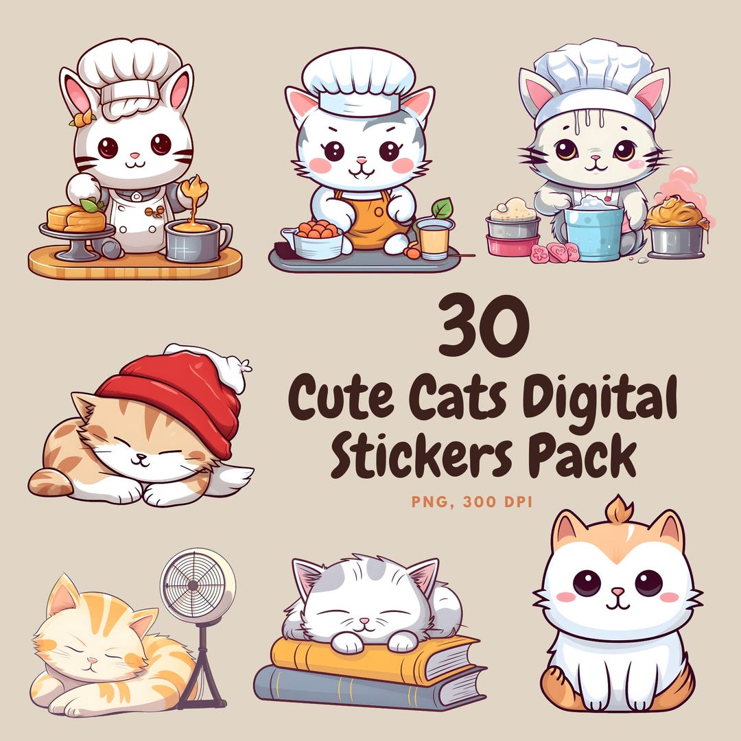 Cute Cat Clipart Bundle, Kitty Icons Pet, Designs for Animal PNG, Files ...