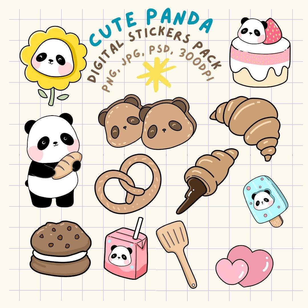 Cute Panda Clipart Bundle, Designs for Animal PNG, Files Kawaii Clipart ...