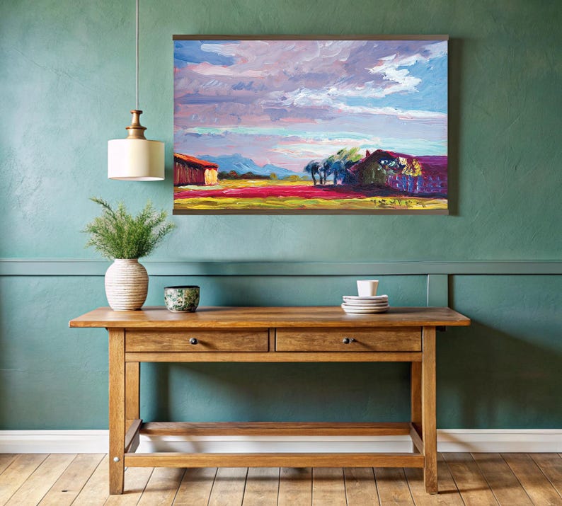 Impasto Sunset Landscape Canvas, Modern Farmhouse Textured Rural Art - Etsy