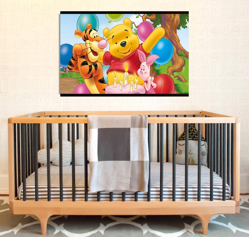 Winnie the Pooh Birthday Canvas, Tigger Piglet Forest Party Art, Kids ...