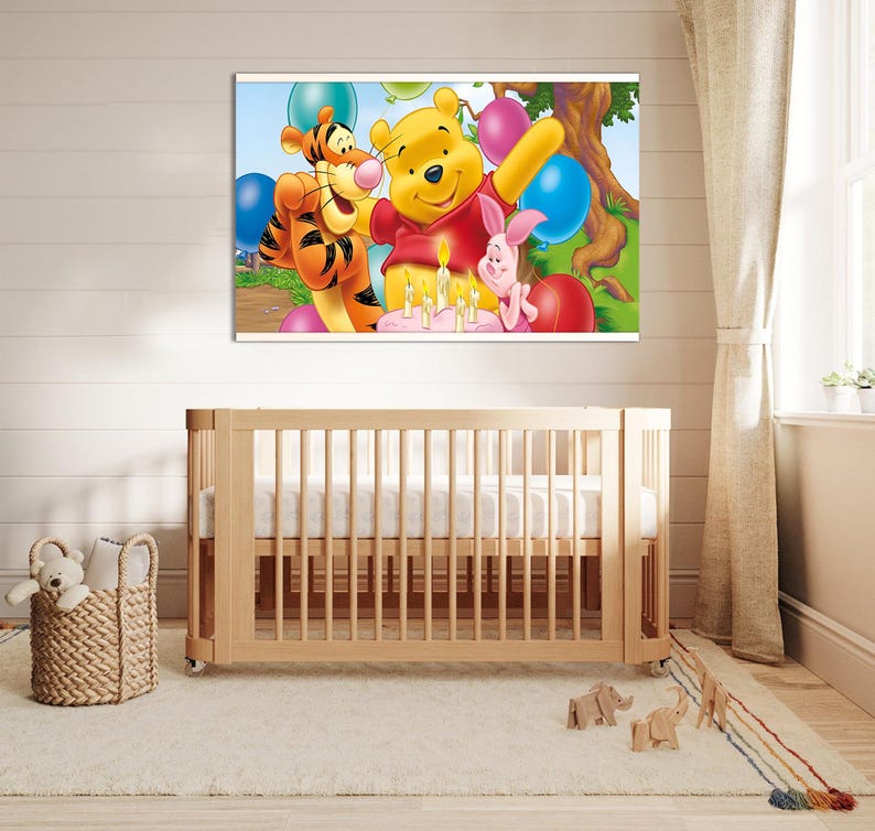 Winnie the Pooh Birthday Canvas, Tigger Piglet Forest Party Art, Kids ...