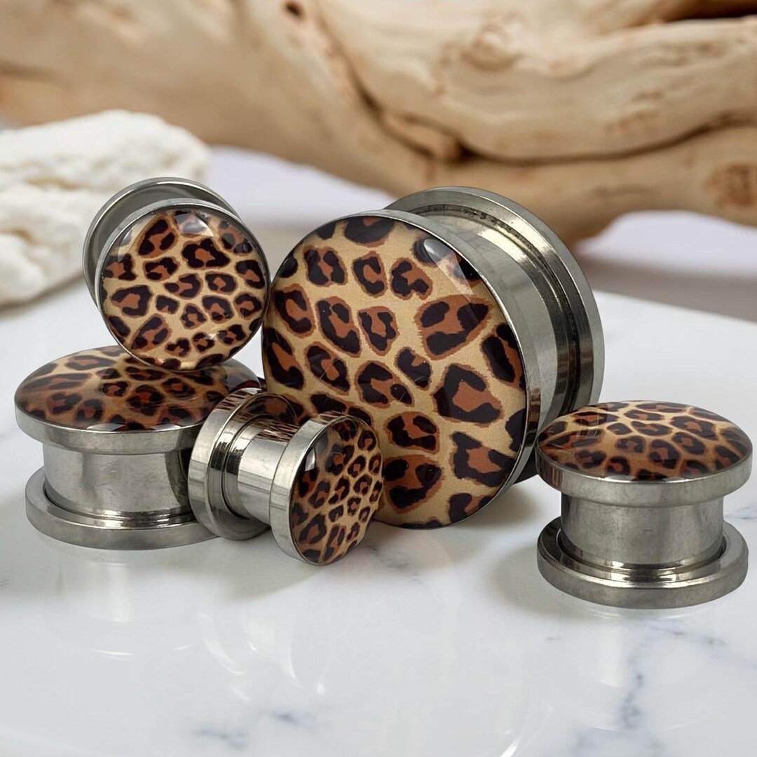 Leopard Print Picture Plugs – Surgical Stainless Steel Gauges (pair) - Etsy