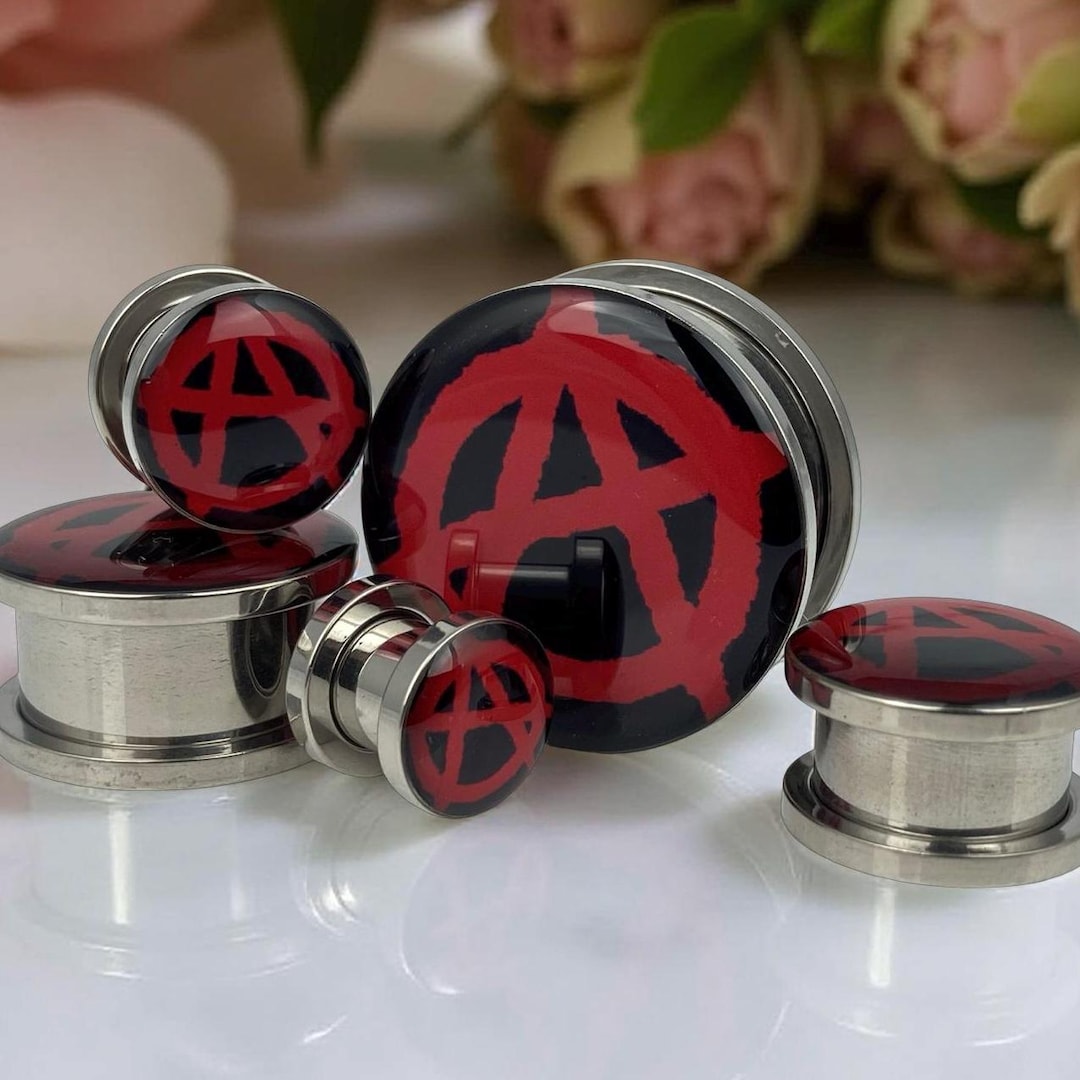 Anarchy Symbol Plugs Gauges – Surgical Steel, Handmade Pair - Etsy