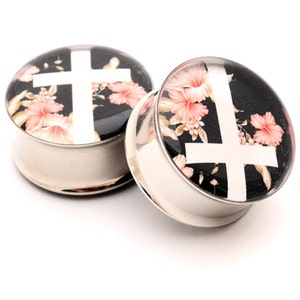 Vintage Floral Cross Picture Plugs Gauges 16g 14g 12g - Etsy