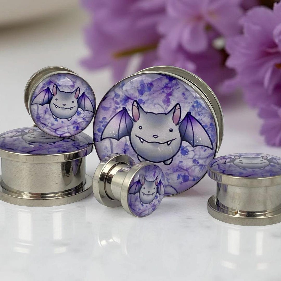 Cute Bat Picture Plugs – Surgical Steel Gauges - Etsy