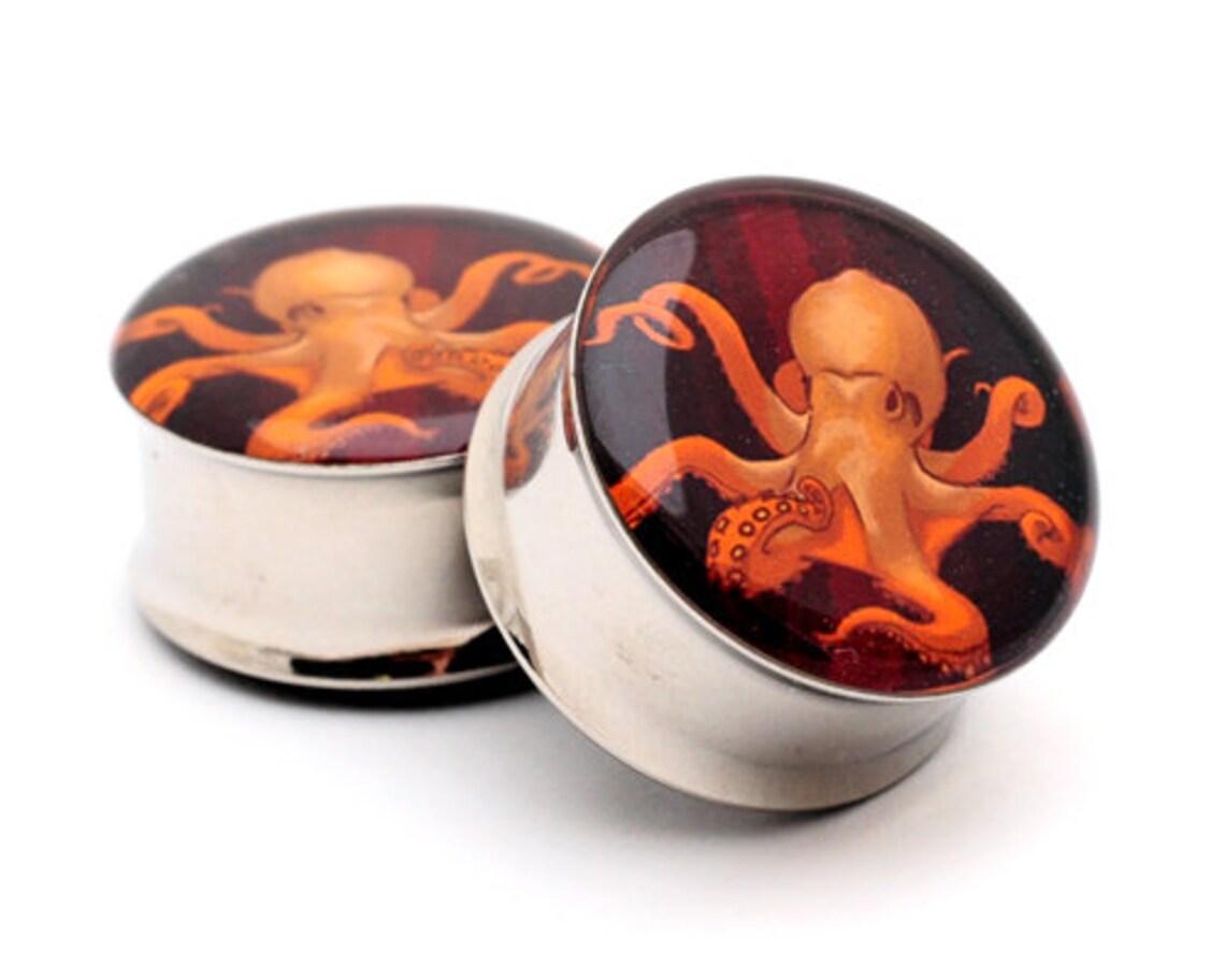 Octopus Picture Plugs Gauges 16g 14g 12g 10g 8g 6g 4g - Etsy
