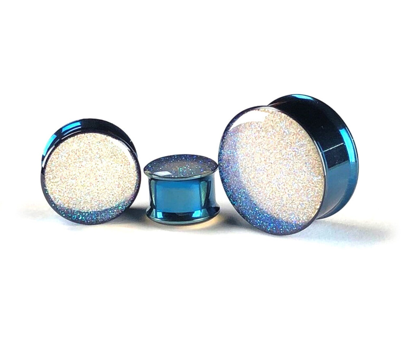 Embedded Pearl Blue Glitter Plugs EMB-005 Gauges 00g - Etsy