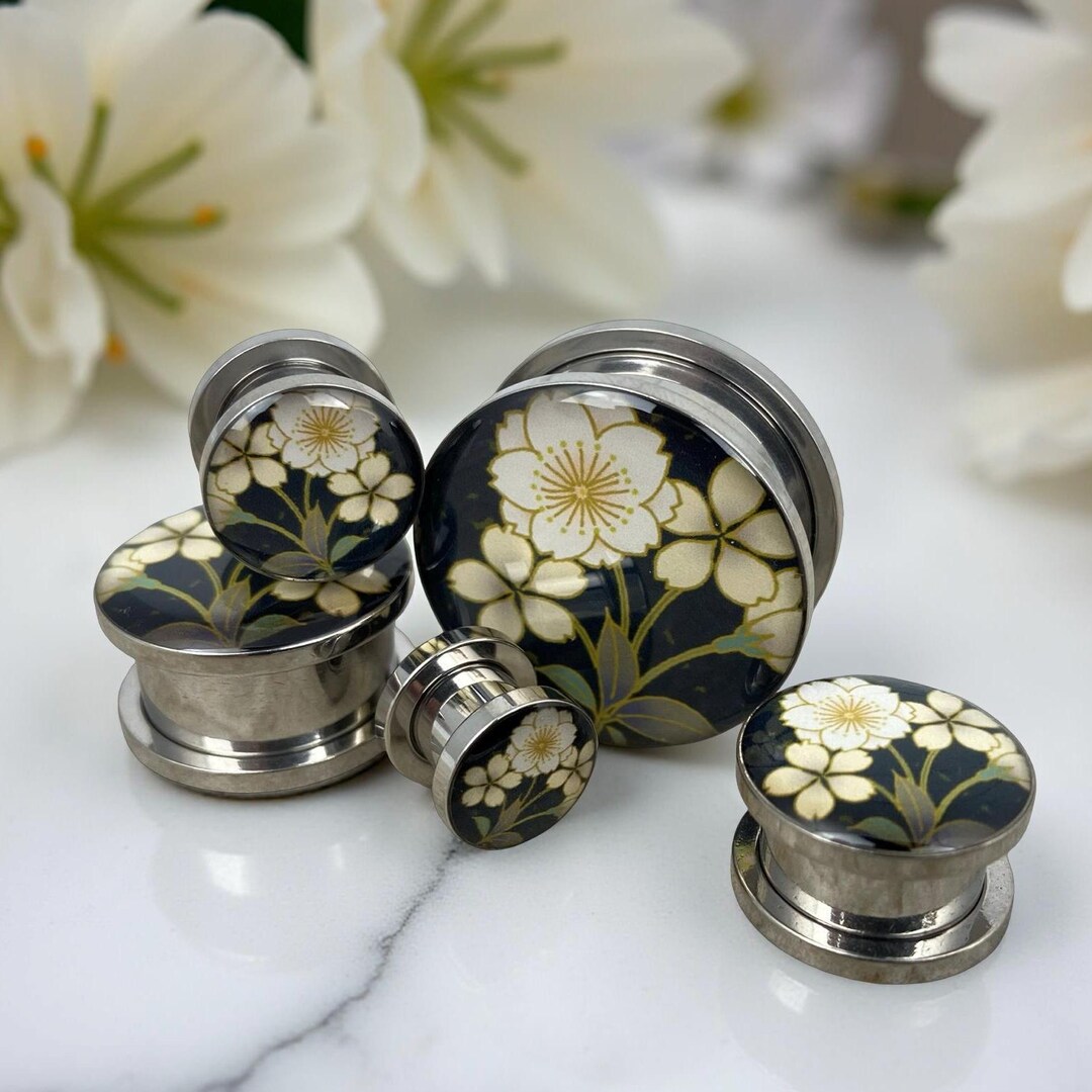 Flower Style 4 Surgical Steel Plugs Floral Gauges Etsy