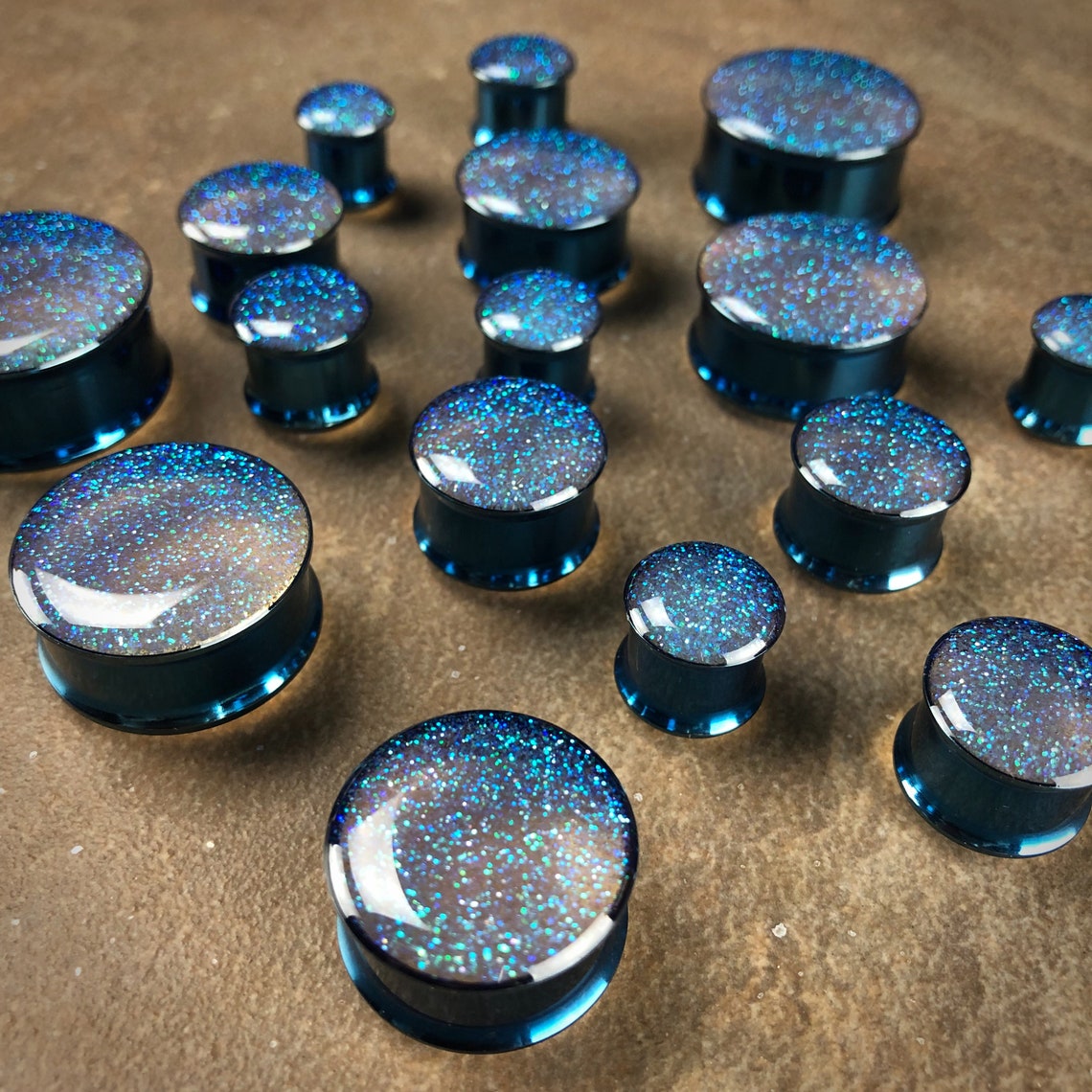 Embedded Pearl Blue Glitter Plugs EMB-005 Gauges 00g - Etsy