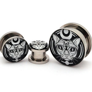 Spiritual Cat Picture Plugs Gauges - 16g, 14g, 12g, 10g, 8g, 6g, 4g, 2g ...