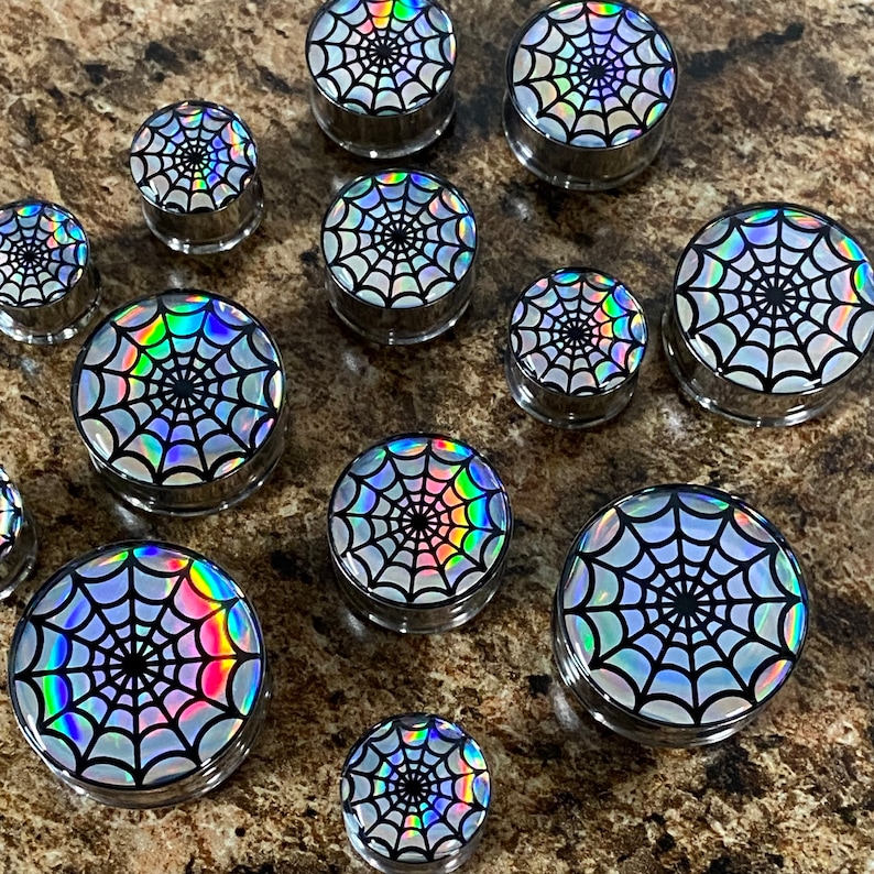 Spider Web Holographic Double Flare Picture Plugs MTO-070 - Etsy