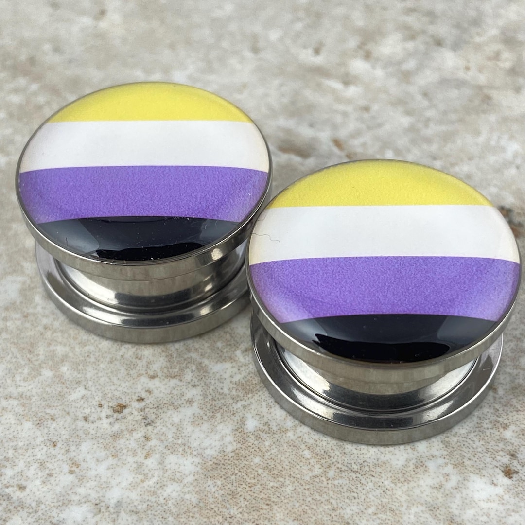 Non-binary Pride Flag Picture Plugs – Surgical Steel Gauges LGBT - Etsy