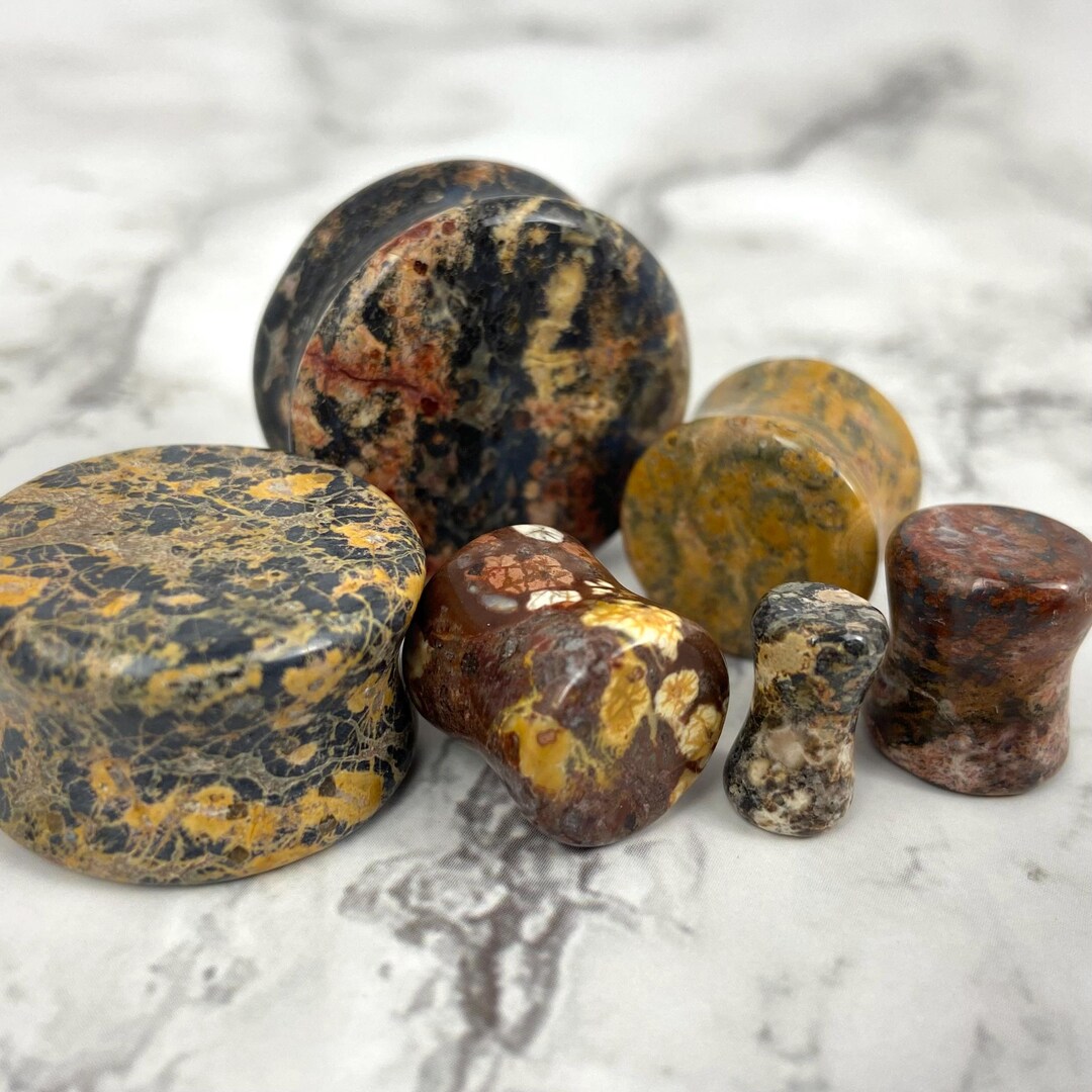 Leopard Skin Jasper Stone Double Flare Plugs - 6g, 4g, 2g, 0g, 00g, 7/ ...