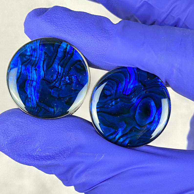 Steel Blue Abalone Plugs Gauges – Handmade Pair - Etsy