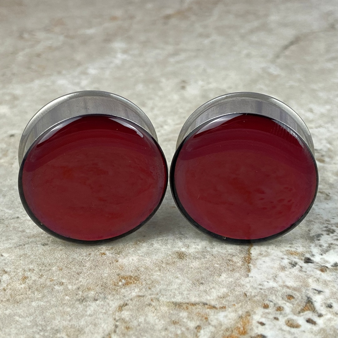 Burgandy Holographic Opal Double Flare Resin Plugs (EMB-030) 00g, 1/2 ...