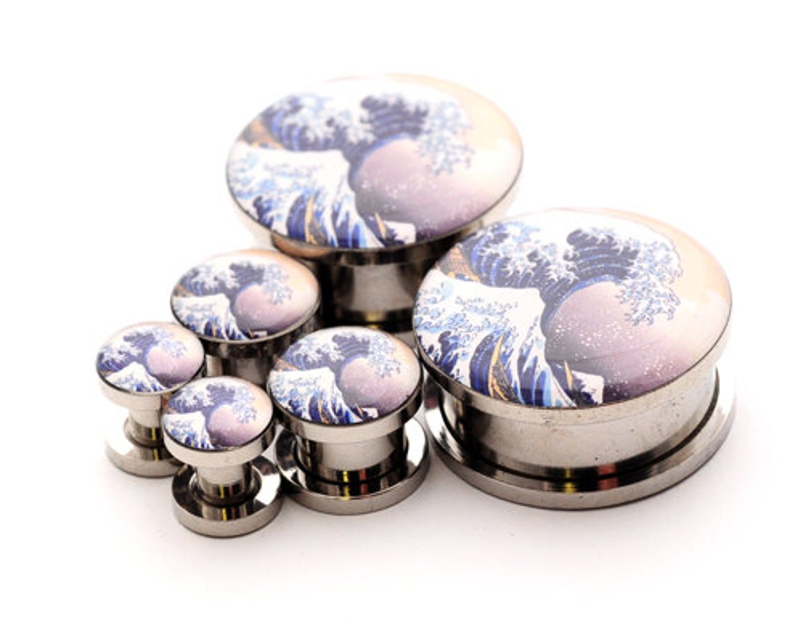 Tidal Wave Picture Plugs – Surgical Steel Screw on Gauges - Etsy