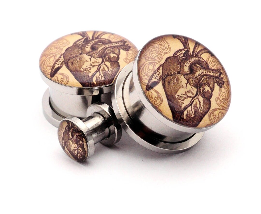 Vintage Heart Picture Plugs Gauges - 16g, 14g, 12g, 10g, 8g, 6g, 4g, 2g ...