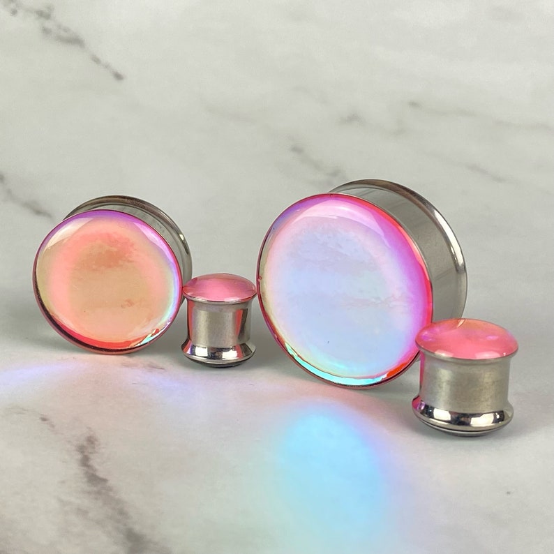 Embedded Pink/orange Opal Color Shift Double Flare Resin Plugs - Etsy