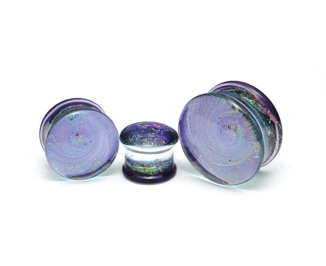 Galaxy Swirl Glass Double Flare Plugs PG-592 gauges 2g, 0g, 00g, 7/16 ...