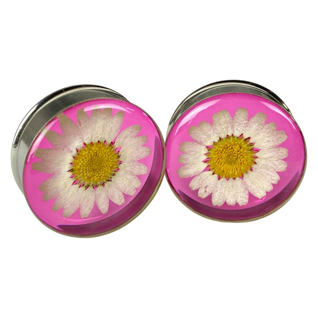 Pink Resin Daisy Plugs, Real Flowers (28mm-45mm) - Etsy