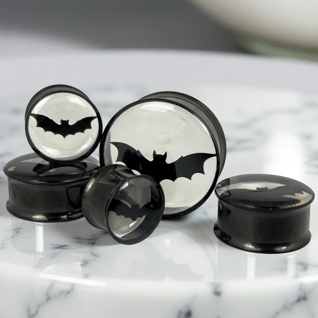 Black Steel Resin Plugs With Single Embedded Bat, Double Flared (pair ...