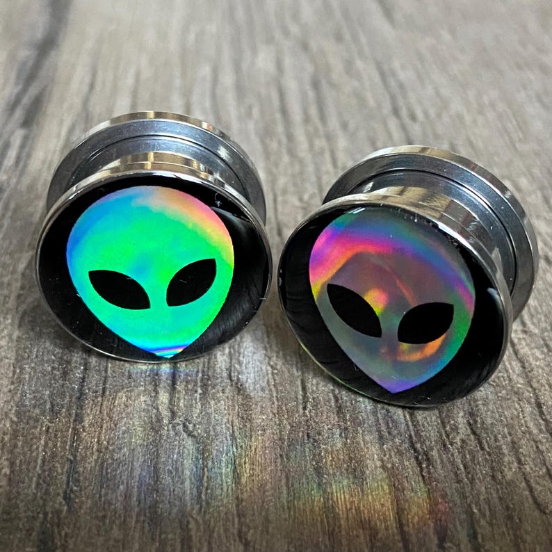 Holographic Alien Picture Plugs – Surgical Stainless Steel Gauges - Etsy