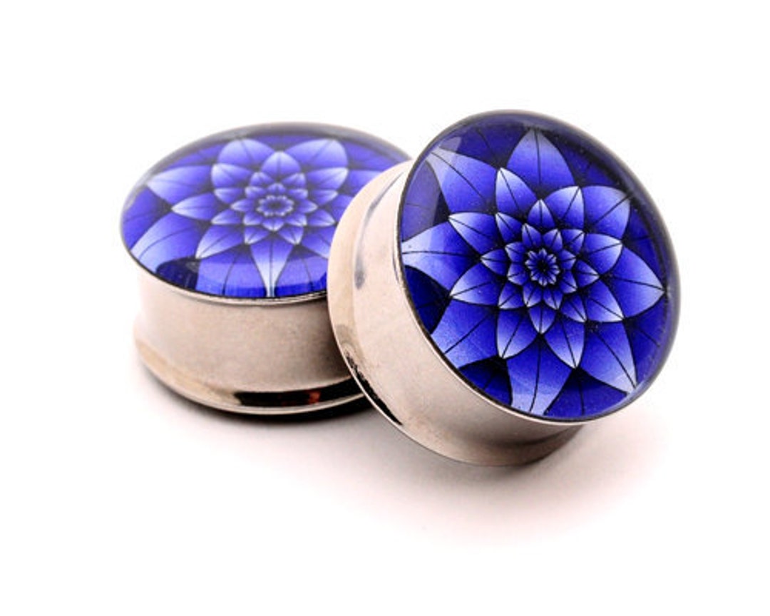 Blue Lotus Picture Plugs Gauges - 1 1/8, 1 1/4, 1 3/8, 1 1/2 Inch - Etsy