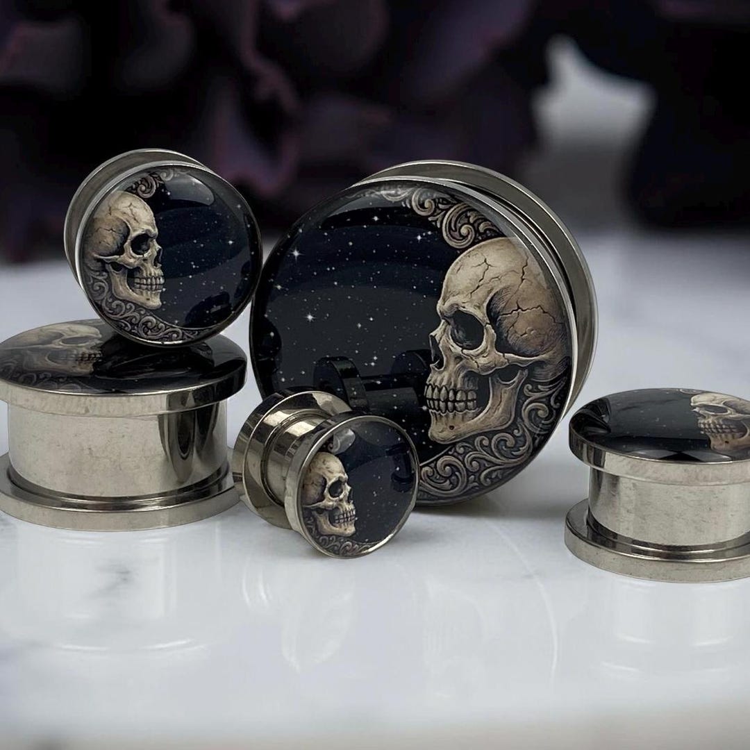 Skull Face Moon Style 2 Surgical Steel Plugs – Body Jewelry - Etsy