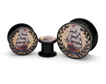 Pirate Ship Picture Plugs Gauges 16g 14g 12g 10g 8g 6g - Etsy