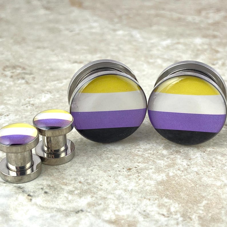 Non-binary Pride Flag Picture Plugs – Surgical Steel Gauges LGBT - Etsy