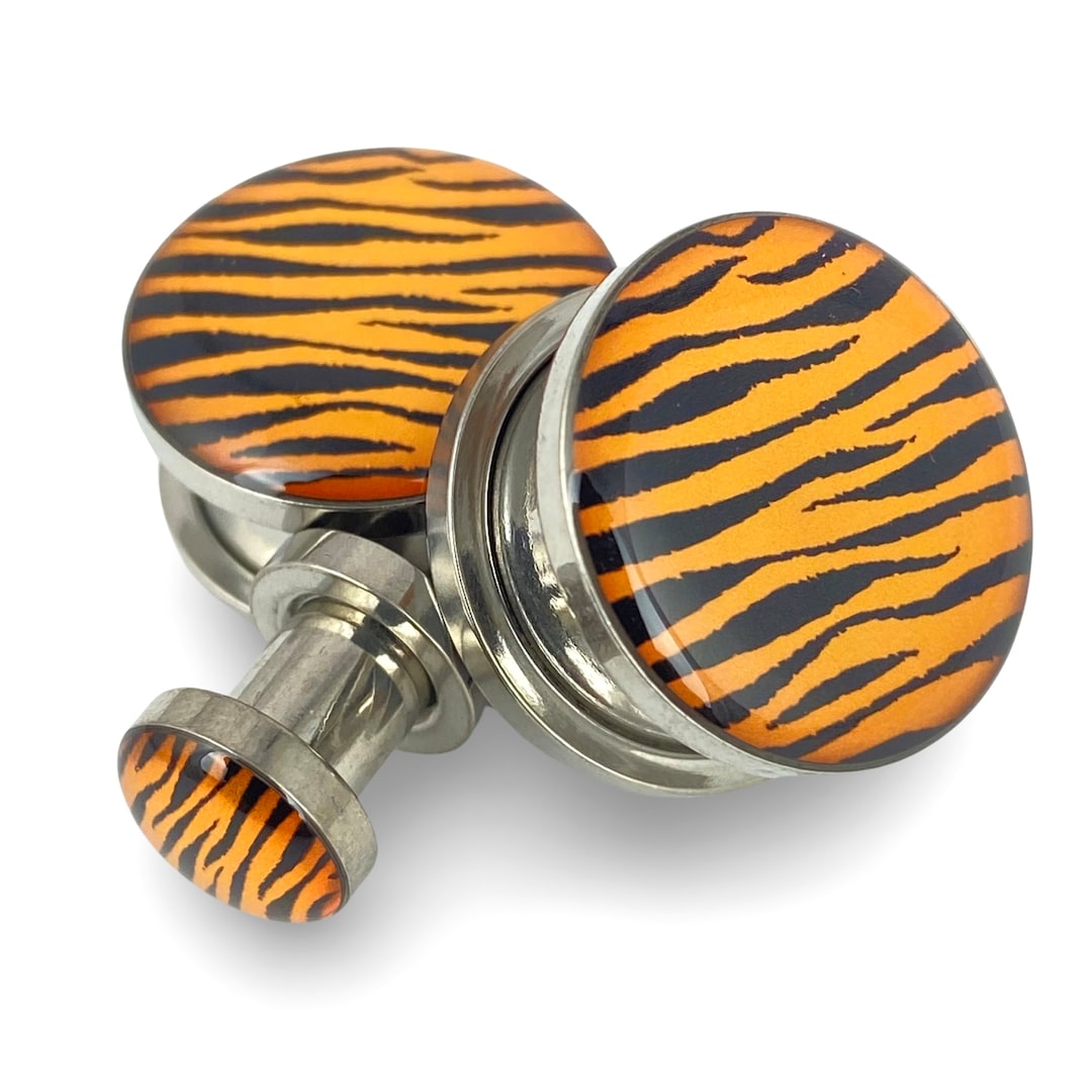 Tiger Print Picture Plugs – Surgical Steel Gauges - Etsy