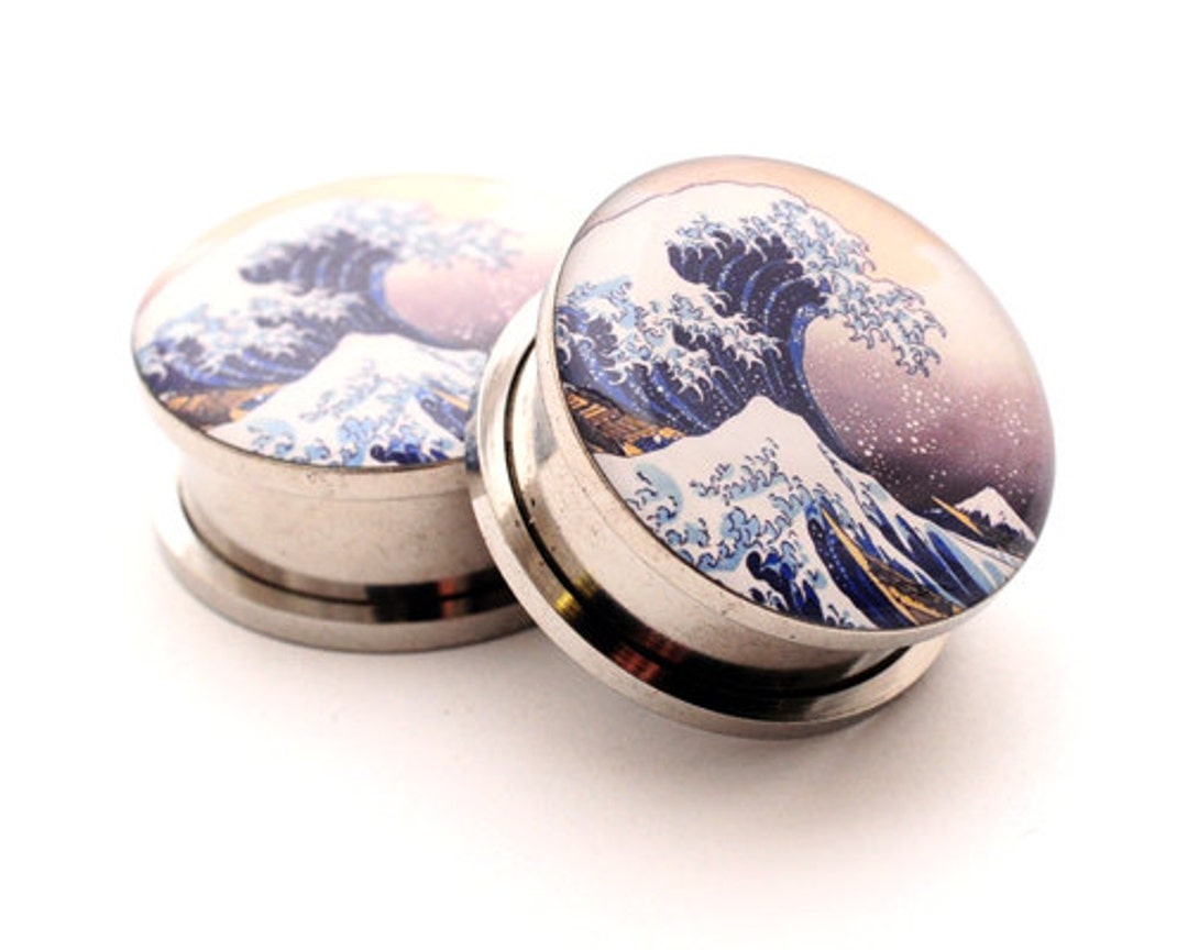 Tidal Wave Picture Plugs – Surgical Steel Screw on Gauges - Etsy