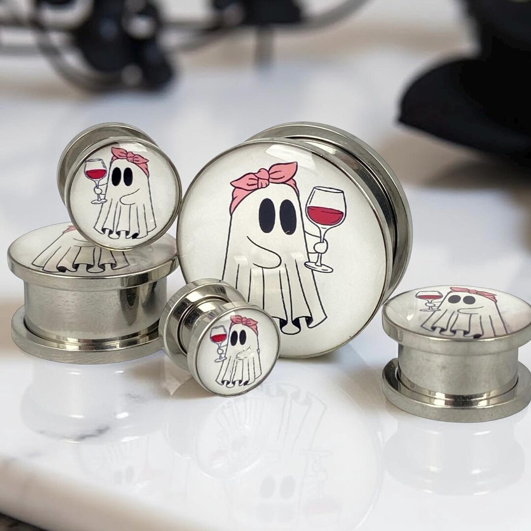Cute Ghost Style 2 Surgical Steel Plugs – Handmade Halloween Style ...