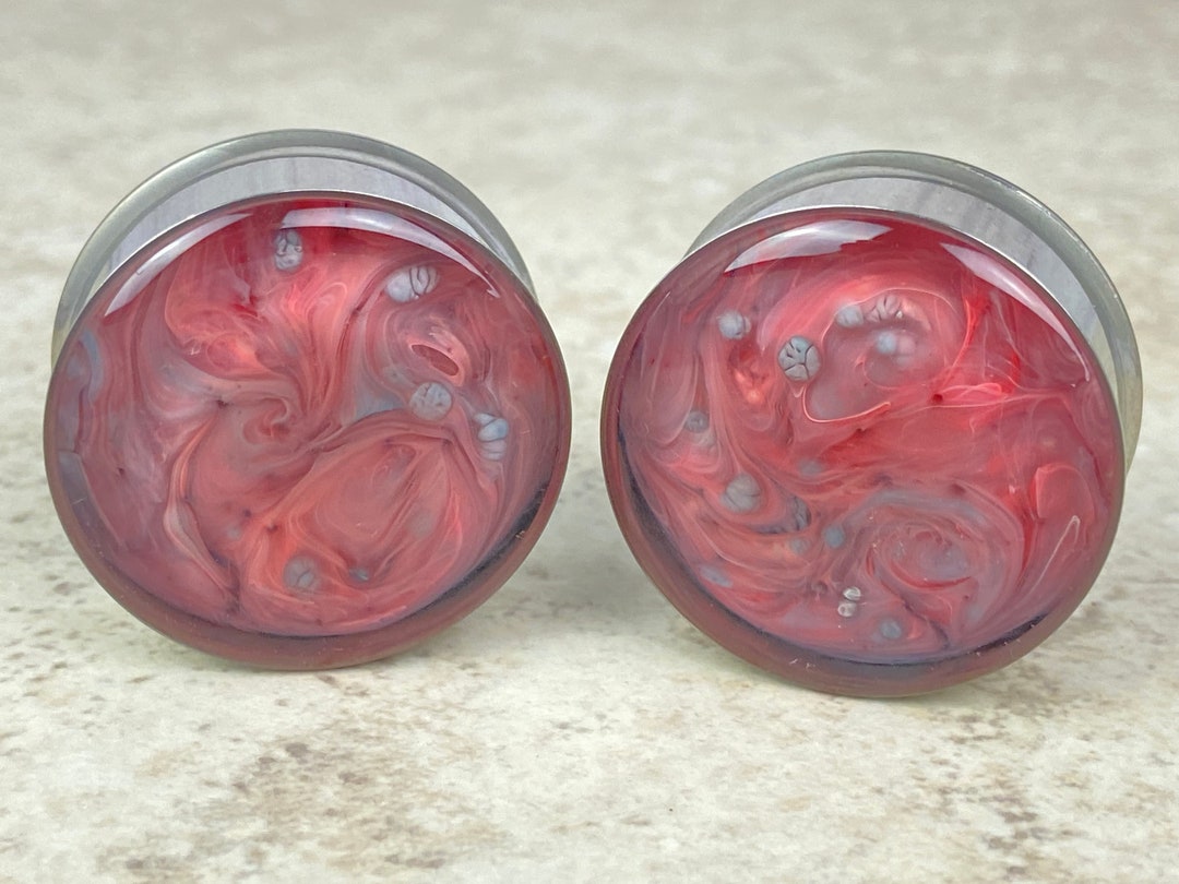 Pair of Pink/blue Ink Swirls Resin Plugs (RP-212) 3/4, 7/8, 1 Inch ...