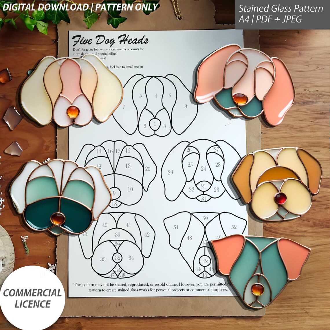 Dog Head Stained Glass Patterns – 5 Unique Designs – Digital Download ...