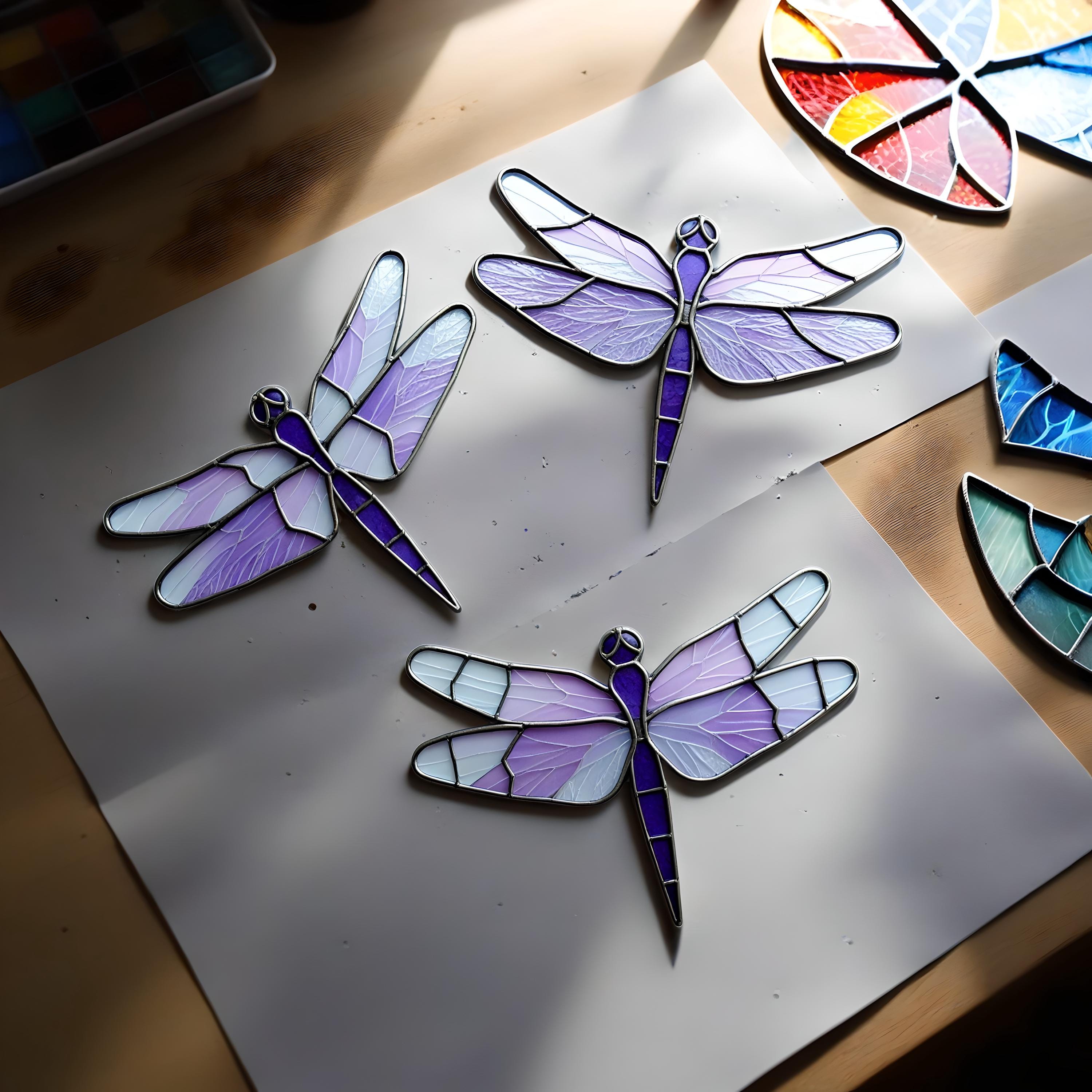 Three Dragonfly Stained Glass Patterns – Single Page PDF and JPG Format ...