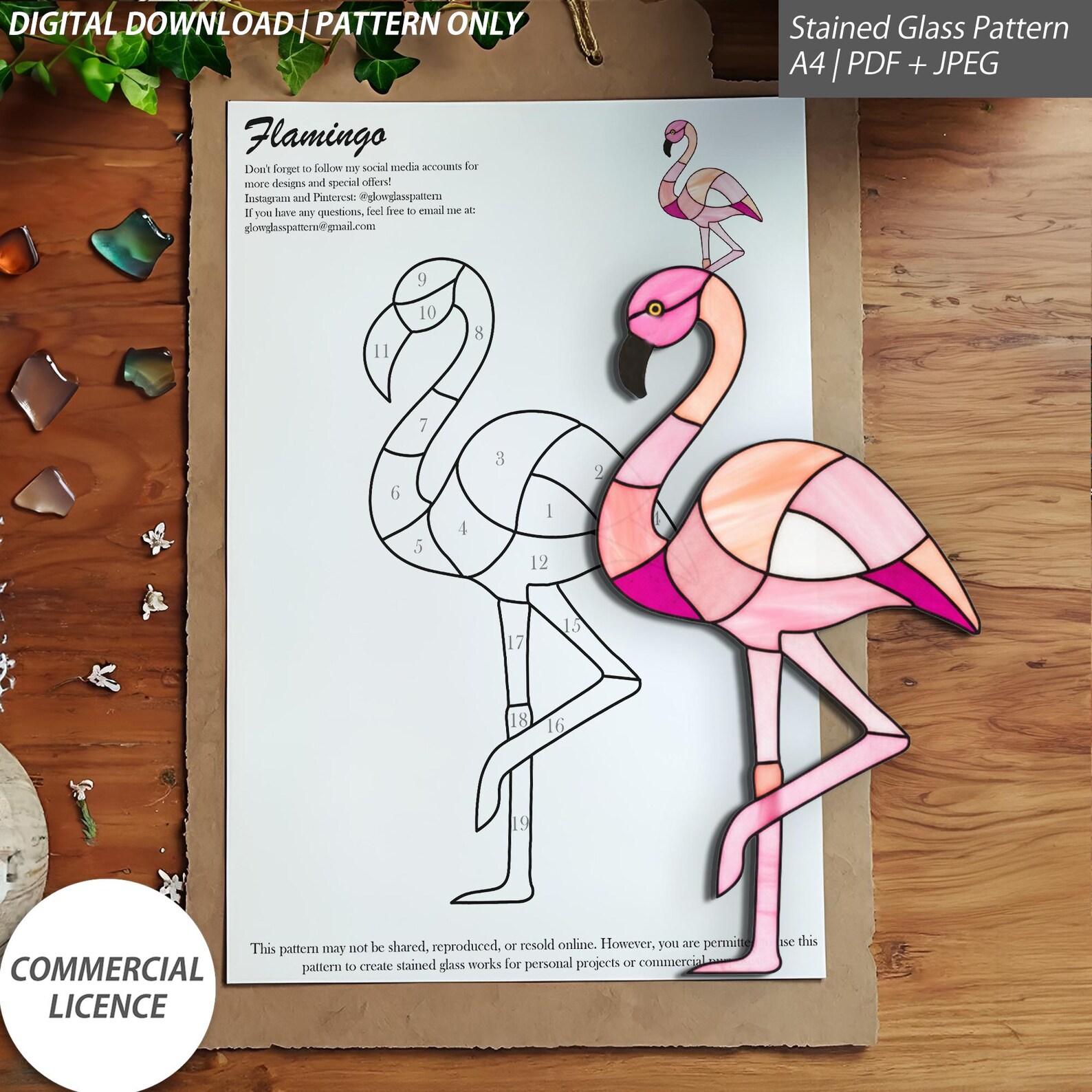 Flamingo Stained Glass Pattern | Elegant Flamingo PDF Design | DIY ...
