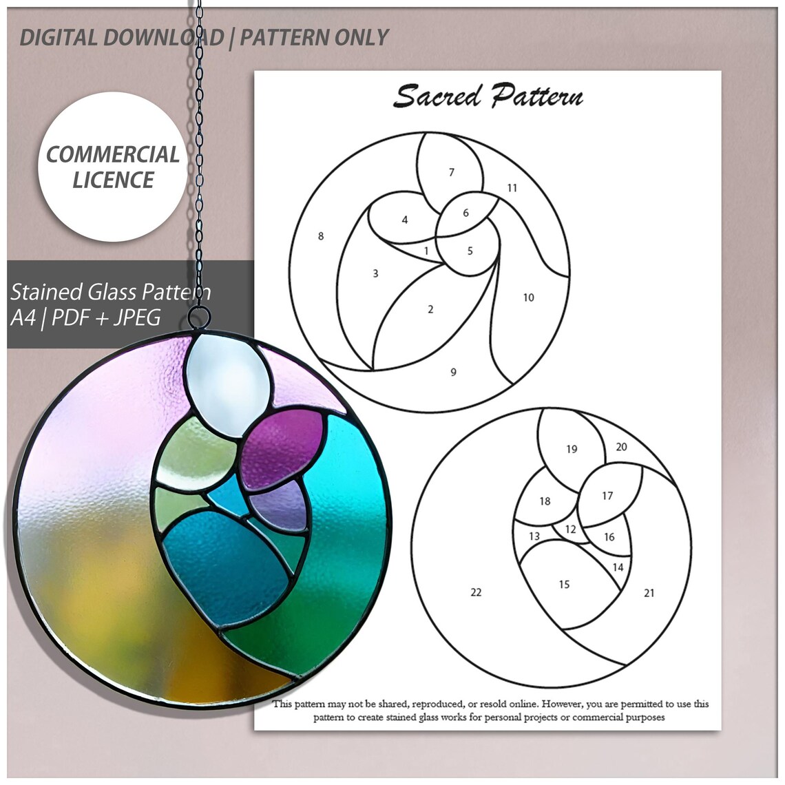 Sacred Pattern Stained Glass Duo – Set of 2 Designs (5 Inches Each ...